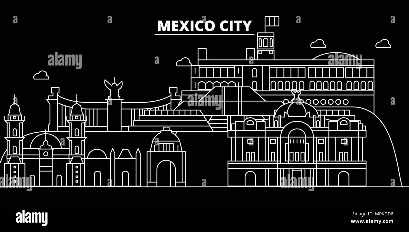 Mexico silhouette skyline, vector city, mexican linear architecture ...