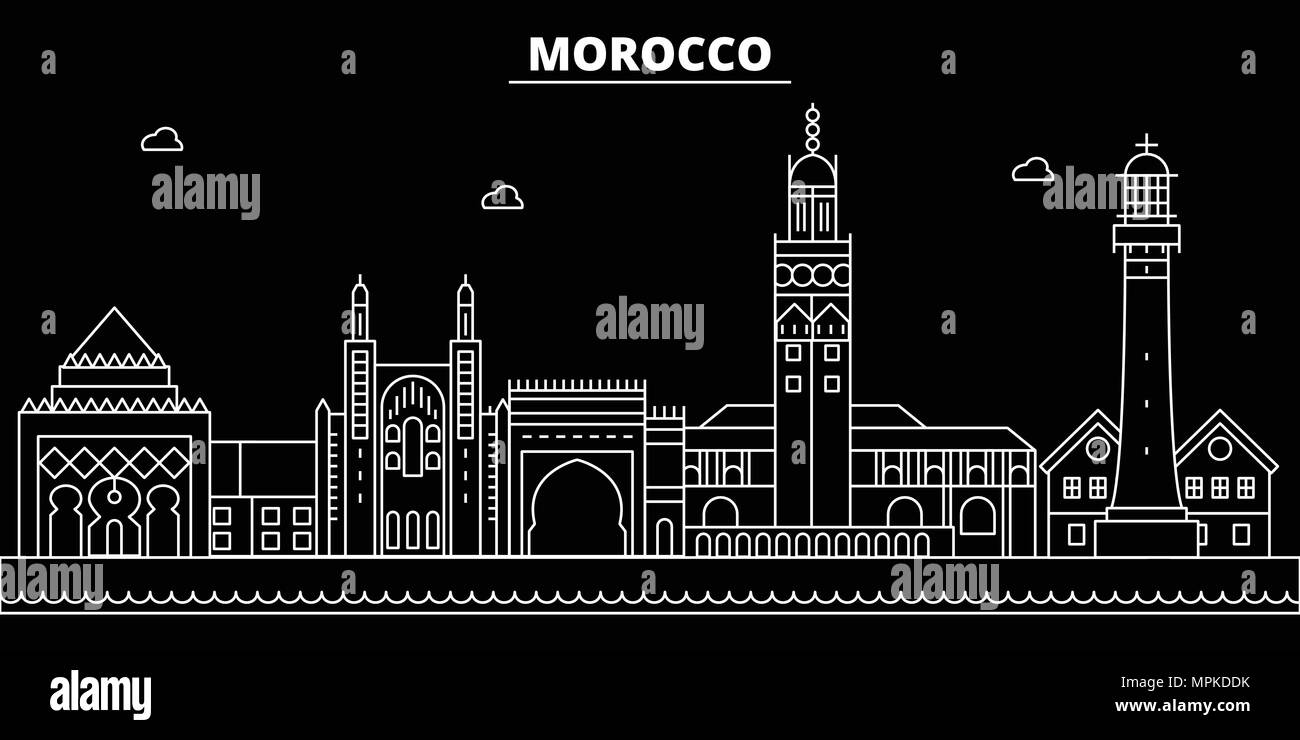 Morocco silhouette skyline, vector city, moroccan linear architecture ...