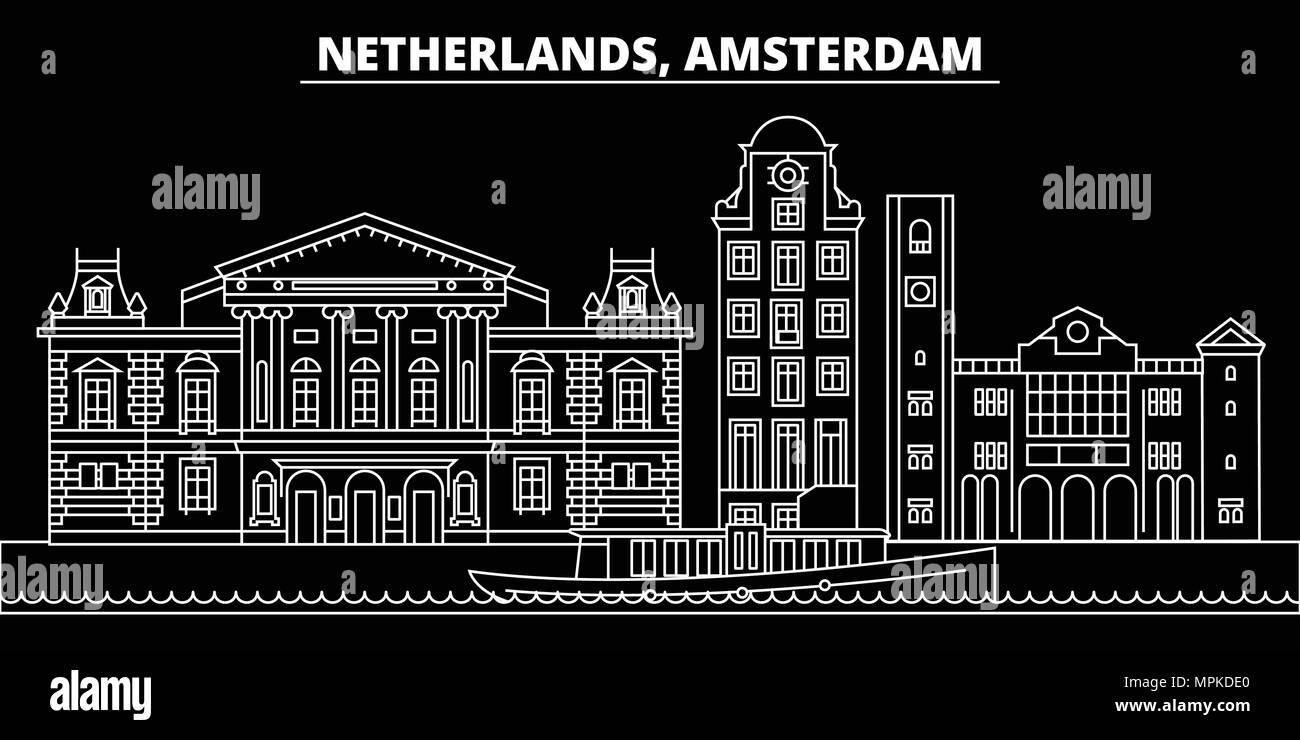 Amsterdam silhouette skyline. Netherlands - Amsterdam vector city, dutch linear architecture ...
