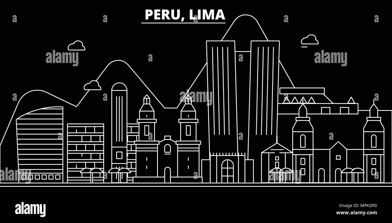 Peru silhouette skyline, vector city, peruvian linear architecture ...