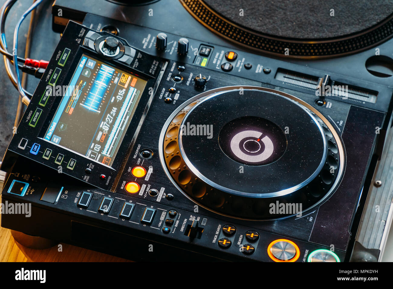 DJ Equipment Deck With Music Track Control And Mixer At Club Night ...