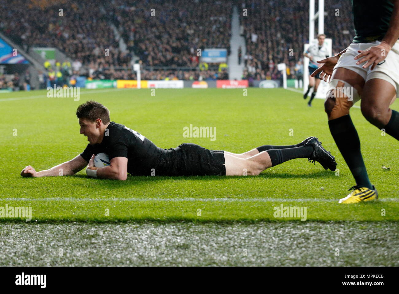 Beauden Barrett runs in to score try for New Zealand during the IRB RWC ...