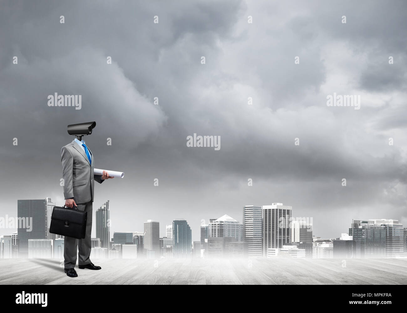 Concept of security and privacy protection with camera headed man Stock ...