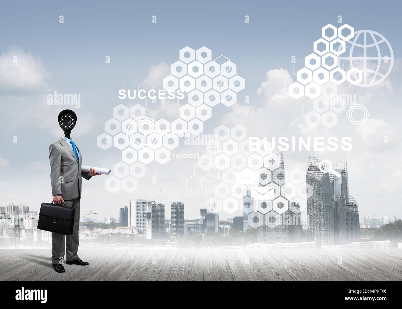 Concept of security and privacy protection with camera headed man Stock ...