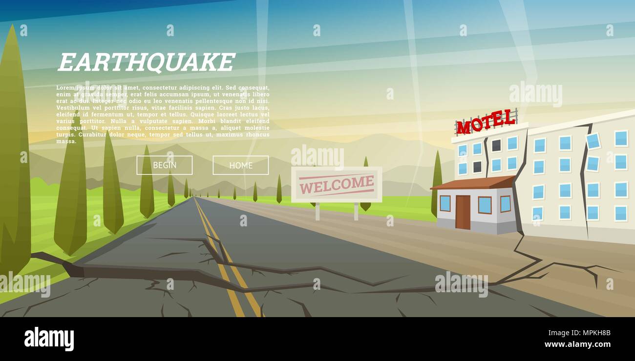Realistic earthquake with ground crevice and ruined house with crack ...