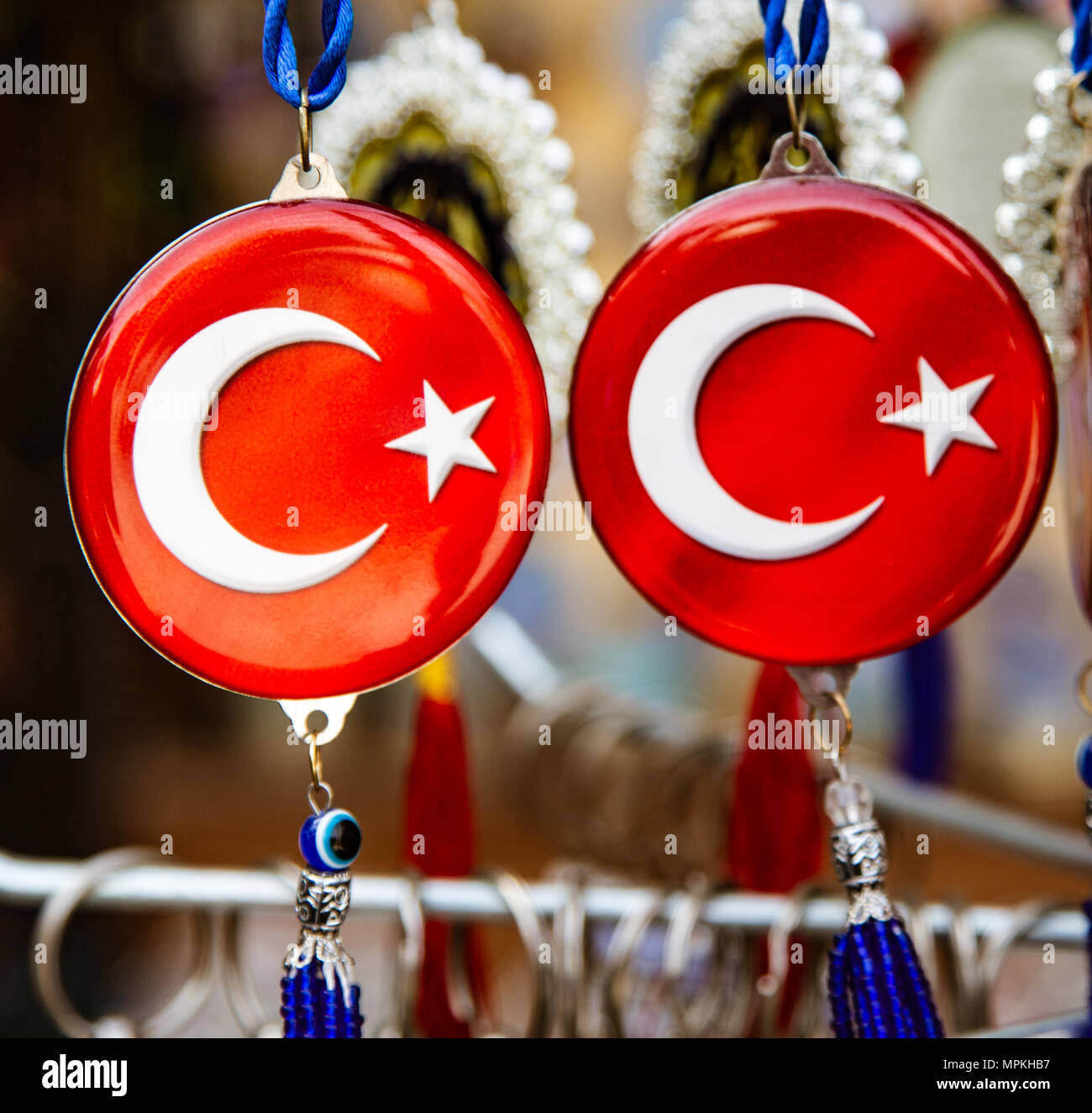 Jewelry with symbol of Turkey and an Evil Eye Stock Photo - Alamy
