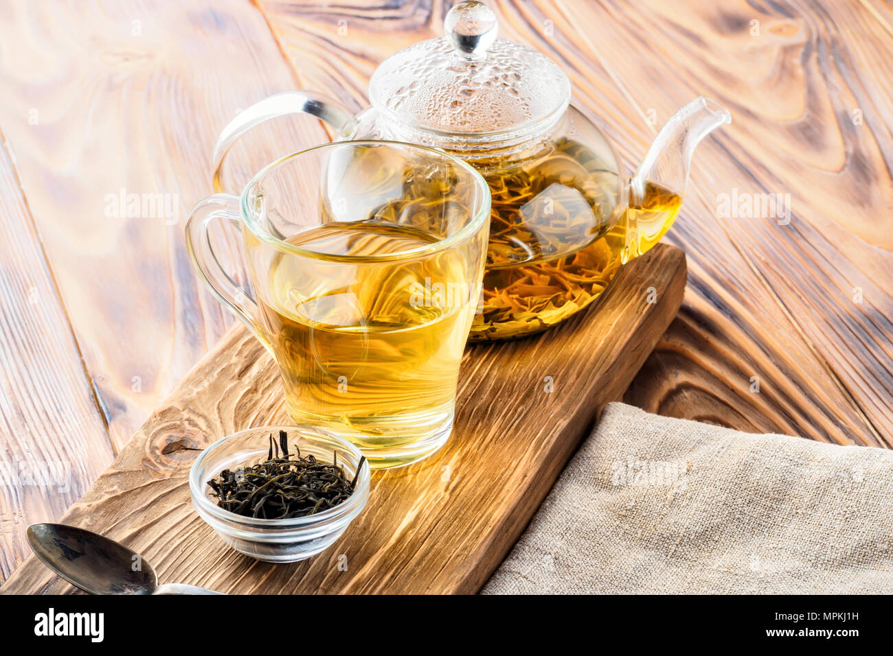 Traditional Chinese green tea beverages different fermentation glass ...
