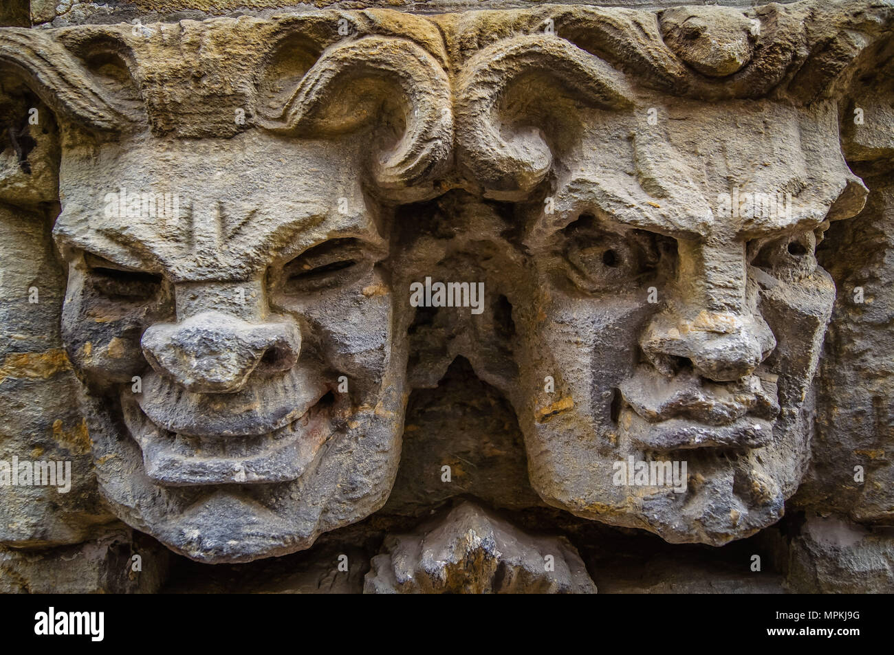 Happy face and angry face, statues in the streets of Helsinki Stock ...