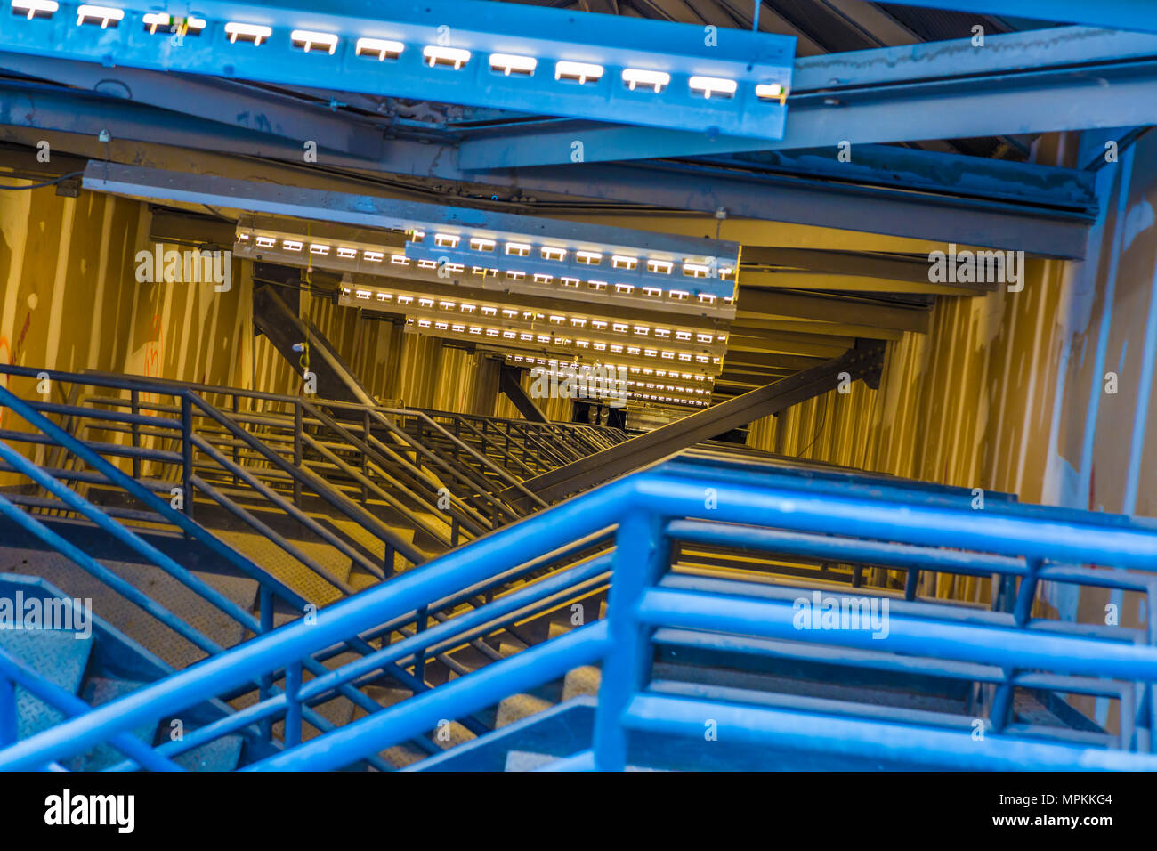 Abstract view looking down steel staircase of the Pyramid building in ...