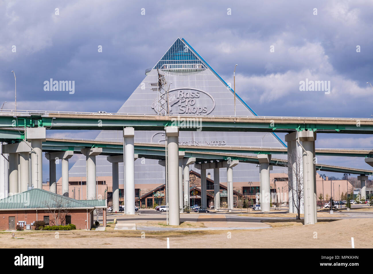 Interstate bridges in front of the Bass Pro Shops and Ducks Unlimited ...