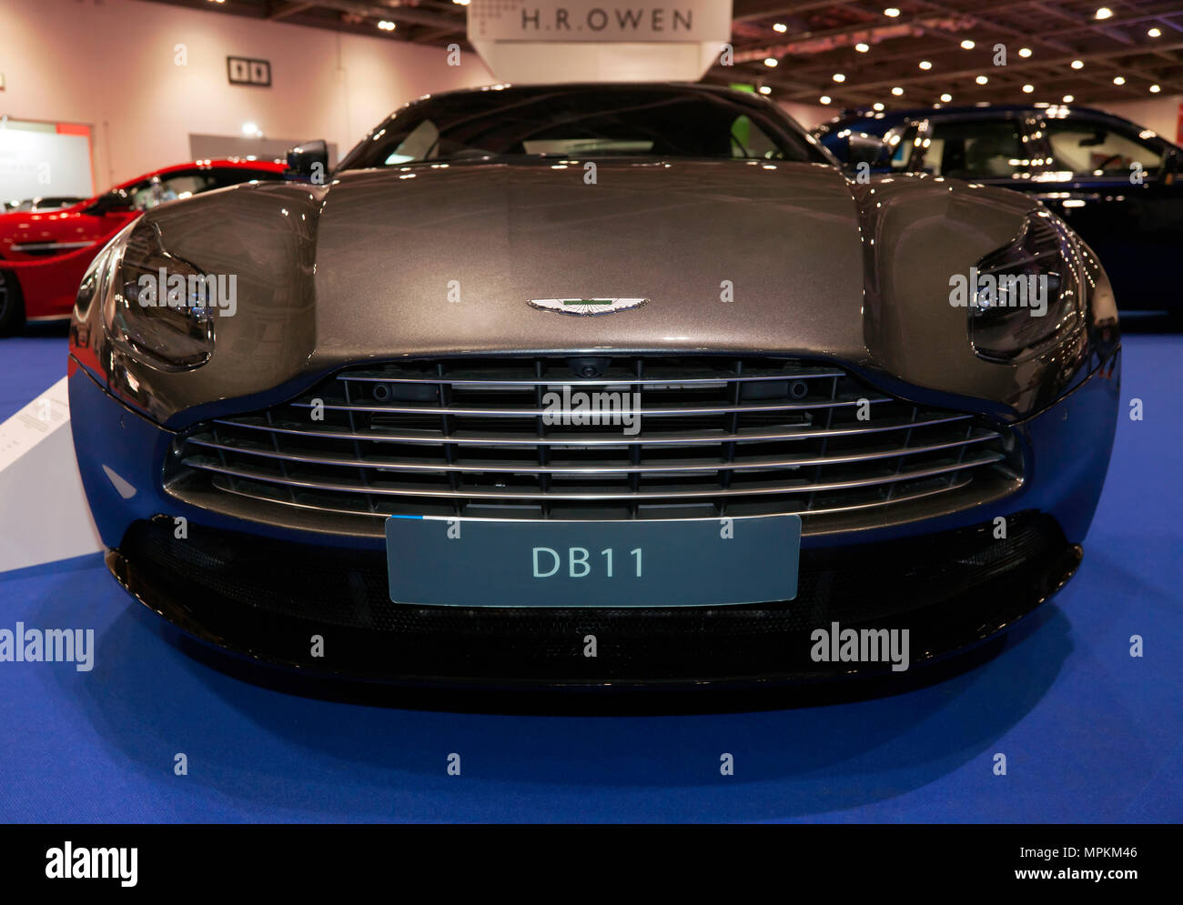 Close-up front view of an Aston Martin DB11, on display at the H.R ...