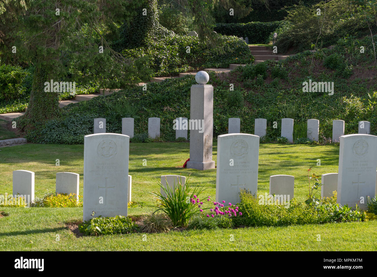 German memorial to the "Royal" Middlesex Regiment surrounded by a ...