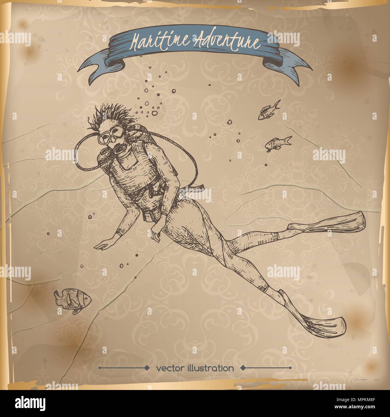 Scuba diver drawing Stock Vector Images - Alamy