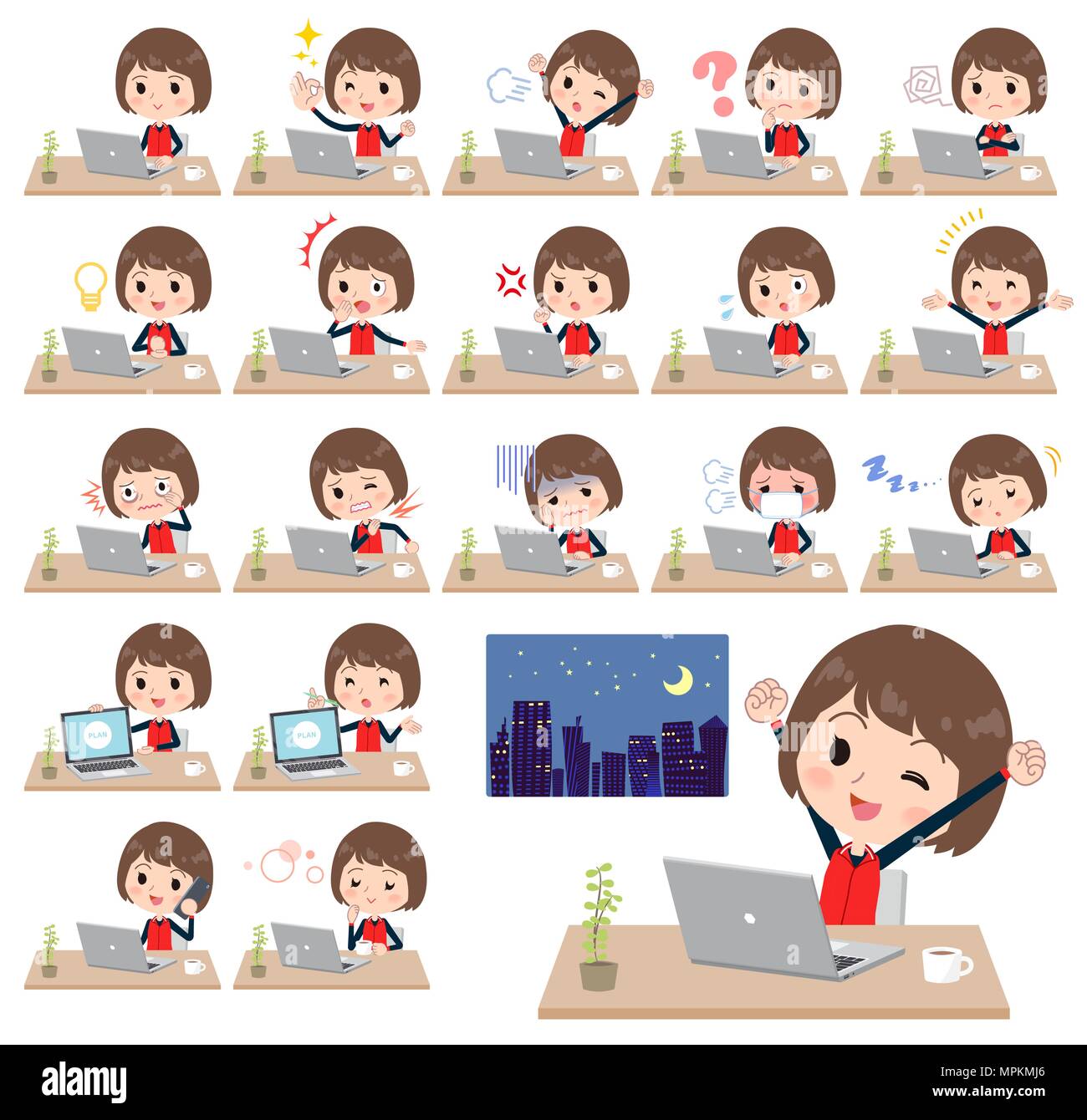 Store staff red uniform women desk work Stock Vector Image & Art - Alamy
