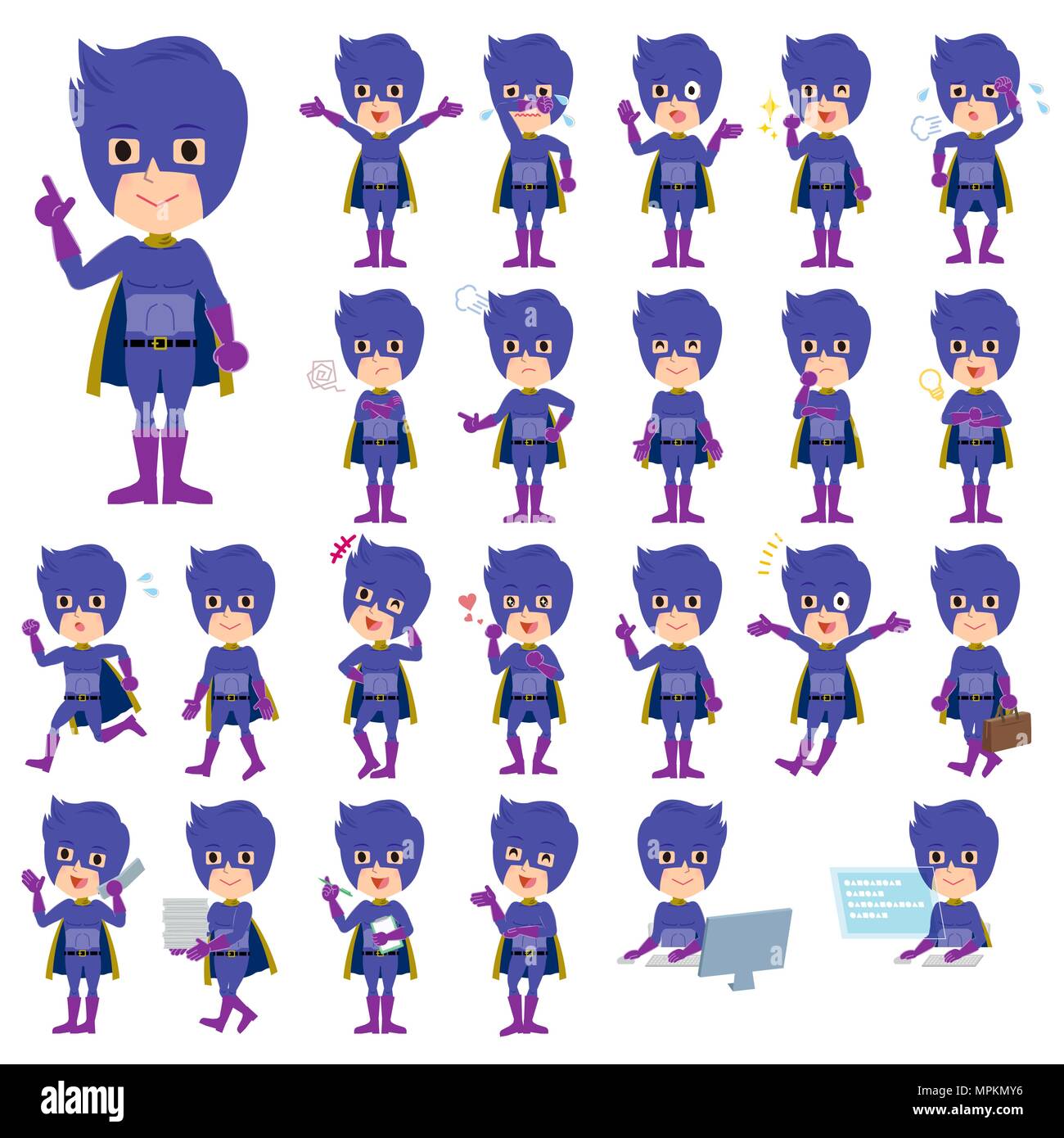 Set of various poses of super hero man dark purple Stock Vector Image ...