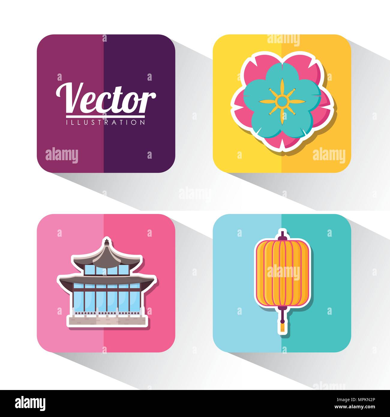 icon set of asia culture concept over colorful squares and white ...