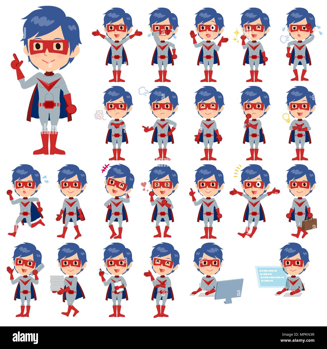 Set of various poses of super hero man red gray Stock Vector Image ...