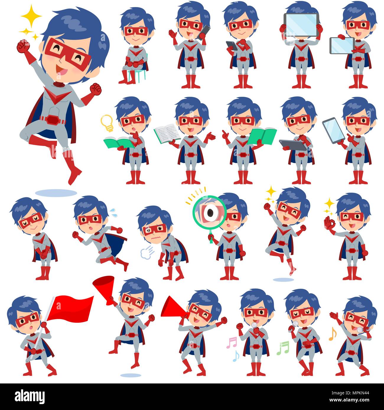 Set of various poses of super hero man red gray 2 Stock Vector Image ...