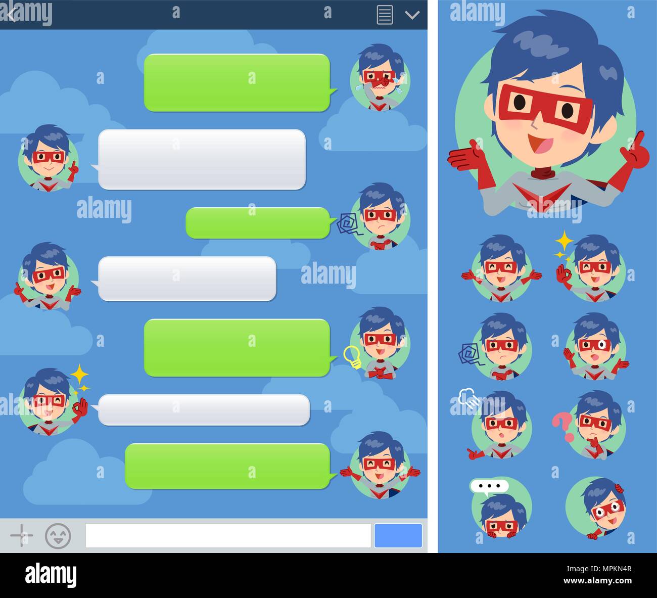 Set of various poses of super hero man red gray sns window Stock Vector ...