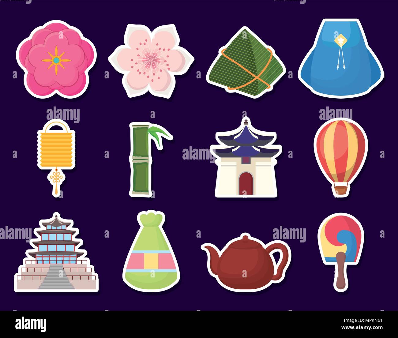 icon set of asia culture concept over background, colorful design ...