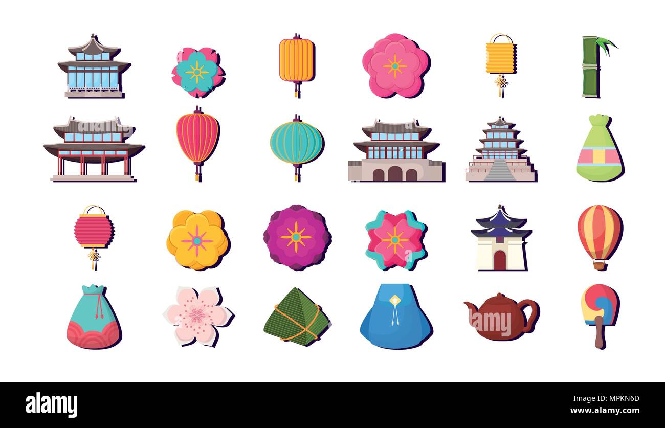 icon set of asia culture concept over background, colorful design ...