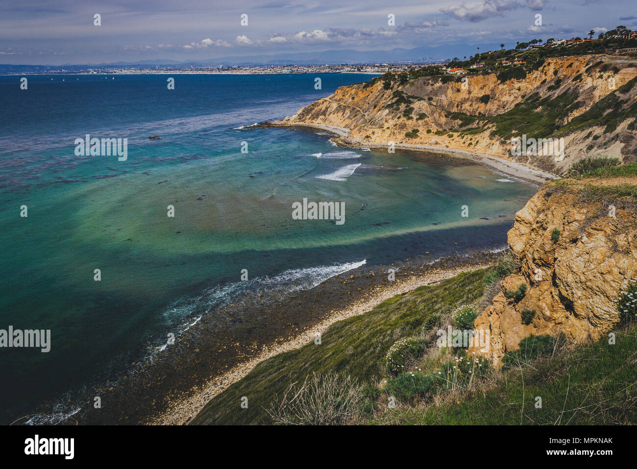 Stunning coastal view of steep Palos Verdes cliffs on a sunny day with ...