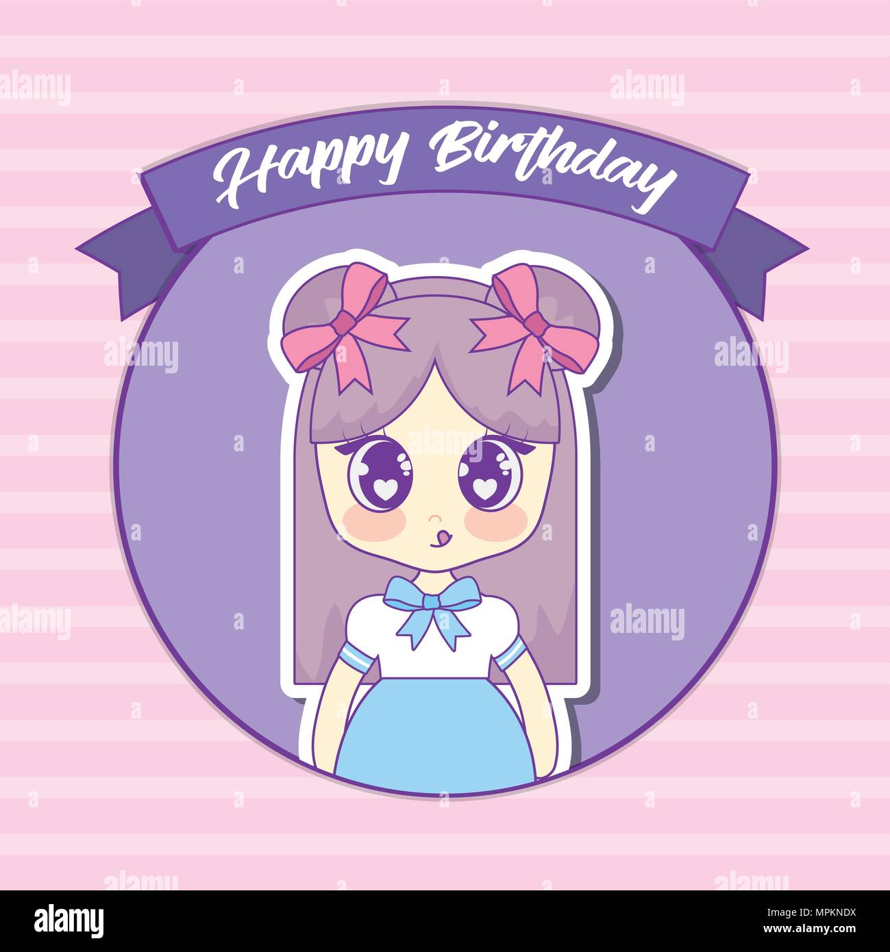 kawaii anime girl and decorative ribbon over pink background, colorful ...