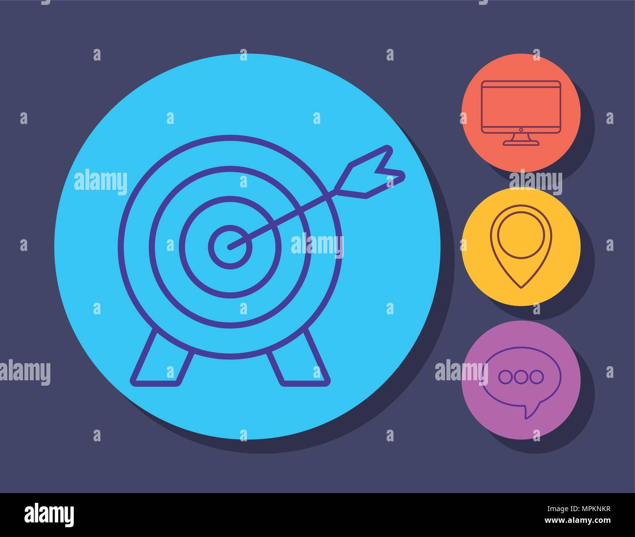 target and online marketing related icons over colorful circles and ...
