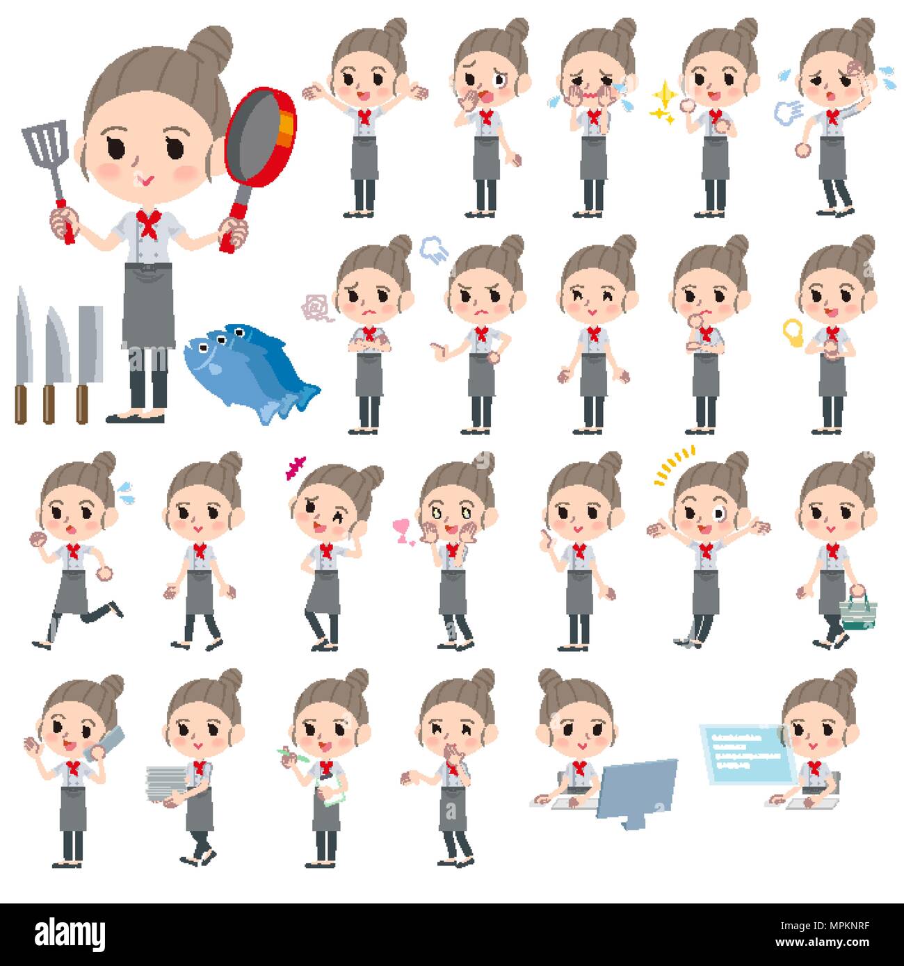 Set of various poses of Western cuisine cook women 1 Stock Vector Image ...