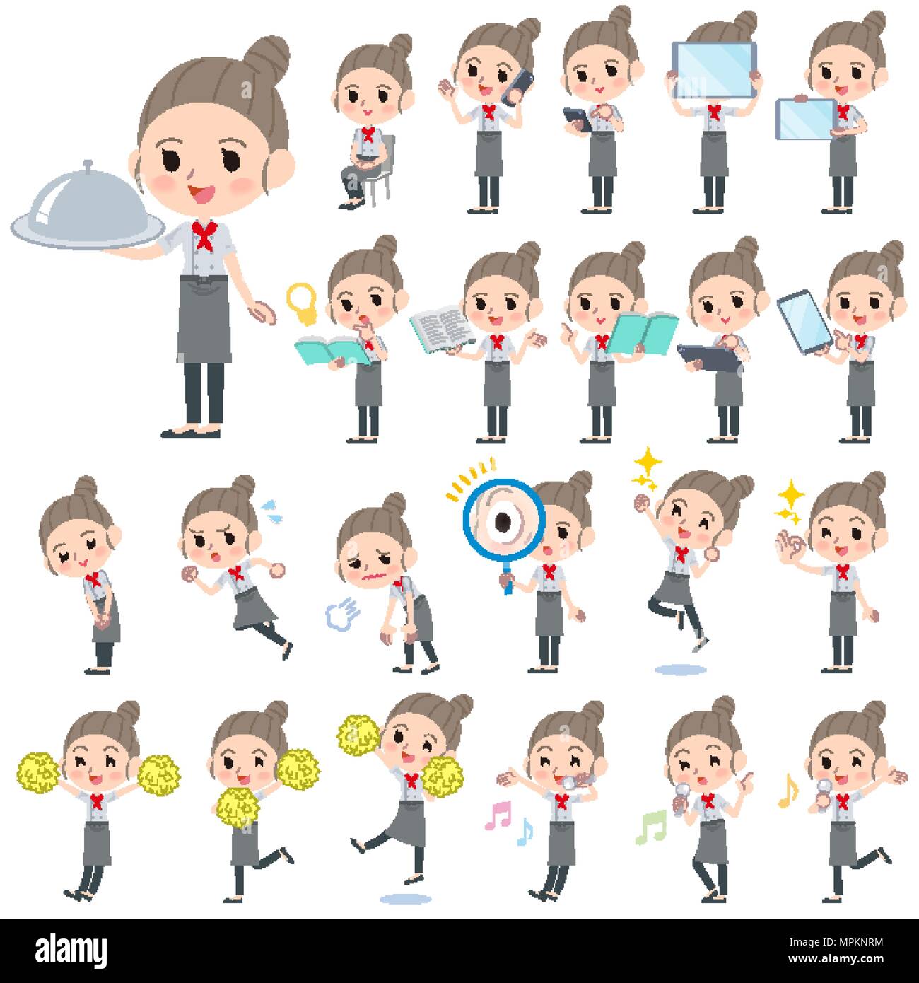 Set of various poses of Western cuisine cook women 2 Stock Vector Image ...