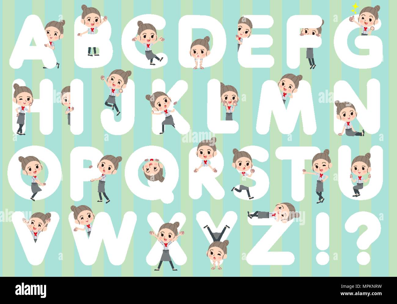 Set of various poses of Western cuisine cook women A to Z Stock Vector ...