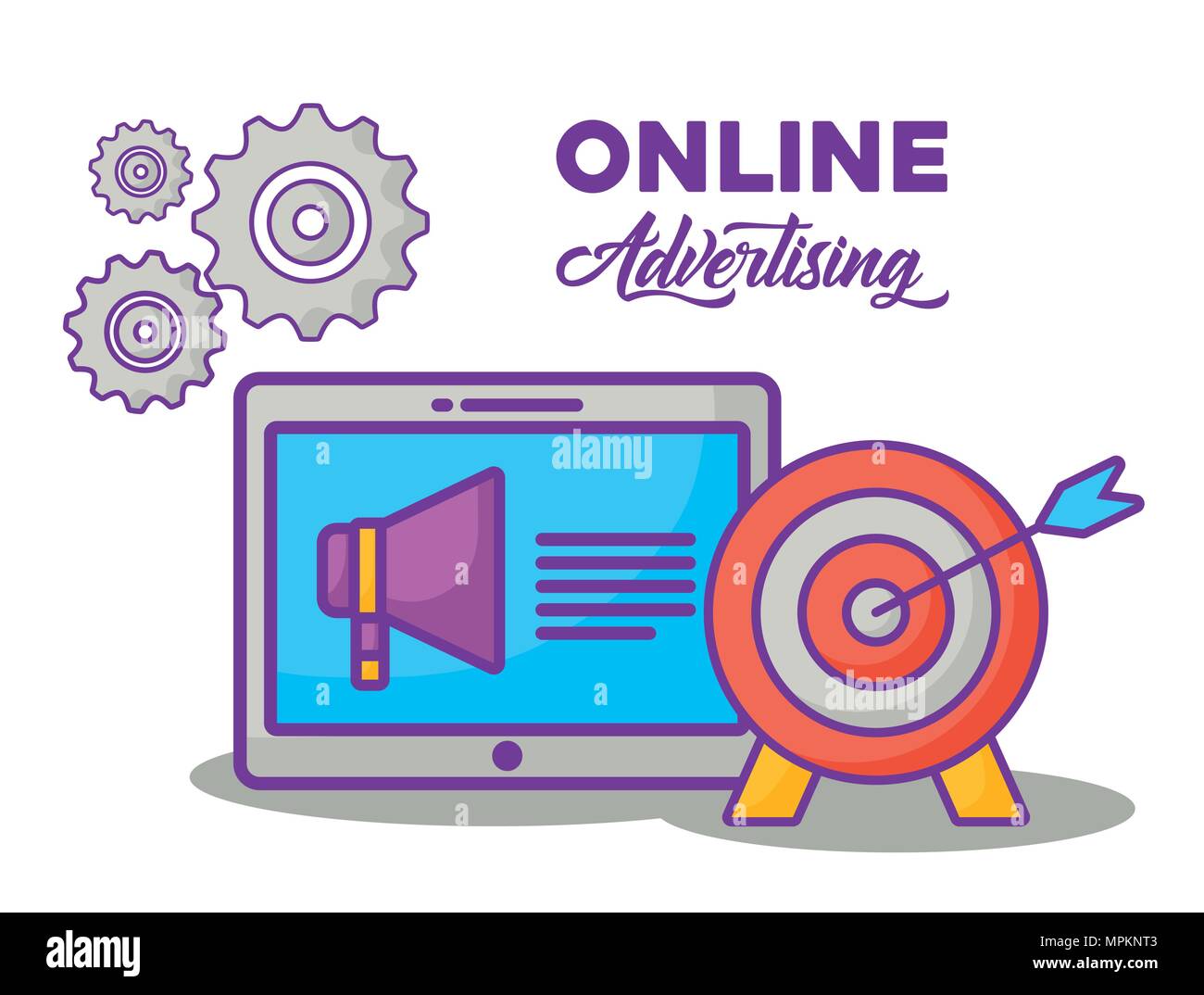 online advertising design with tablet and related icons over white ...