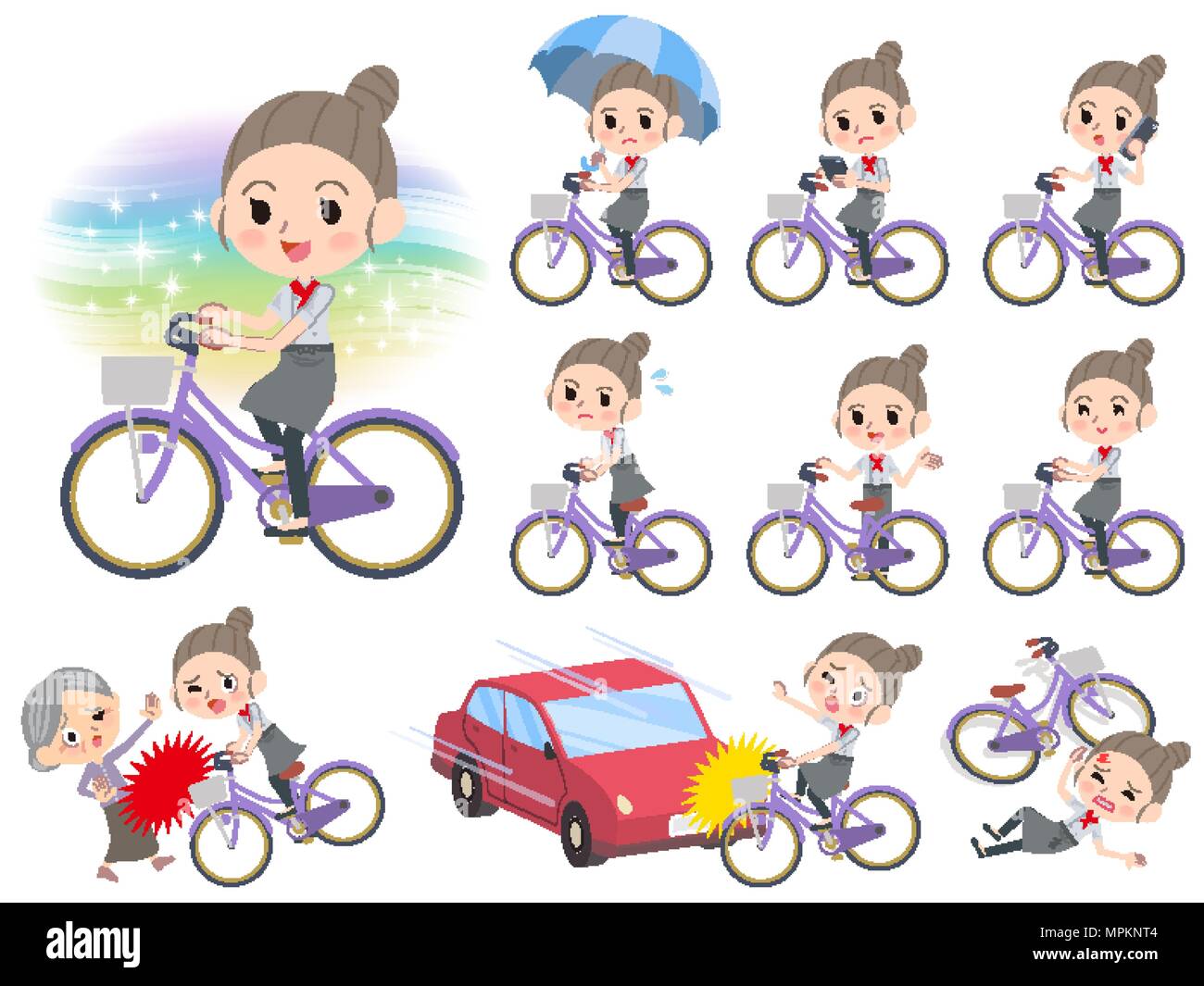 Set of various poses of Western cuisine cook women city bicycle Stock ...