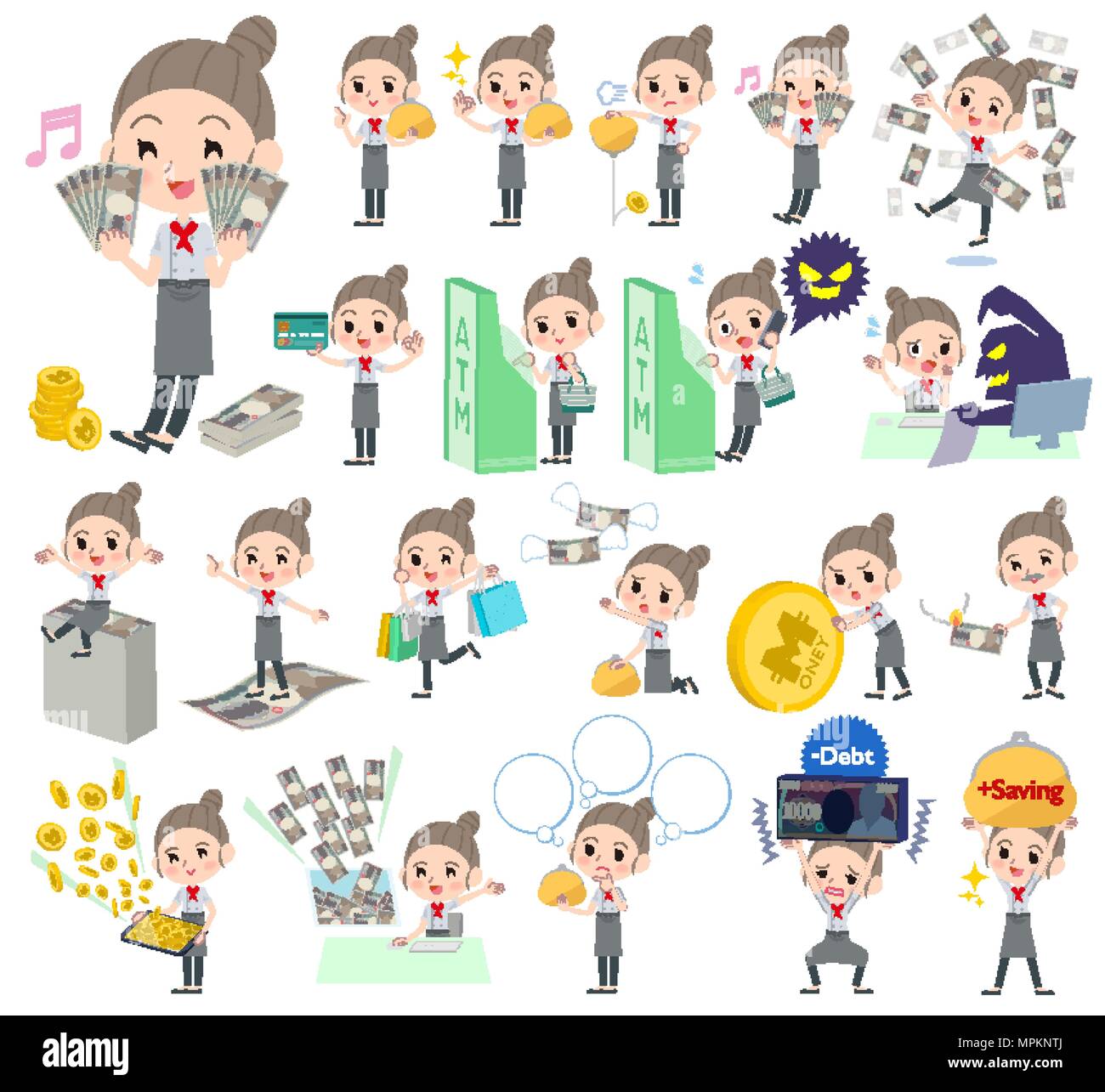 Set of various poses of Western cuisine cook women money Stock Vector ...