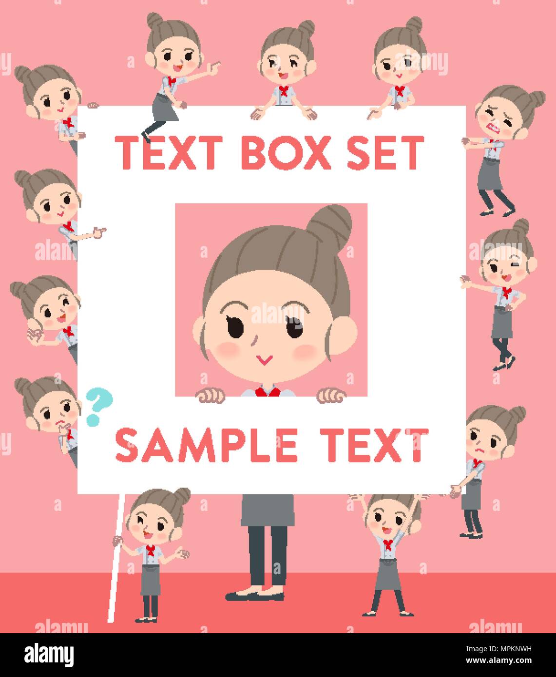 Set of various poses of Western cuisine cook women text box Stock ...