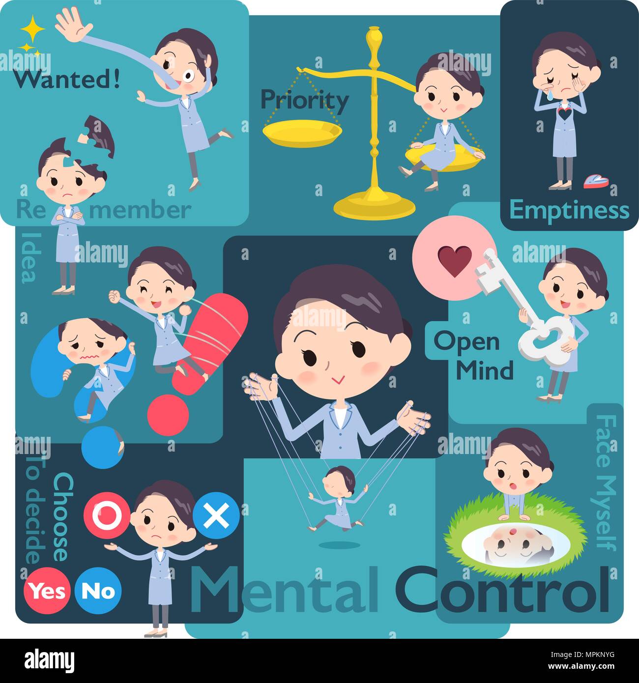 Set of various poses of White coat women Mental & volition Stock Vector ...
