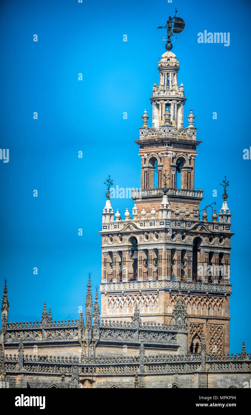 West and south sides of the Giralda tower, Seville, Spain. High ...