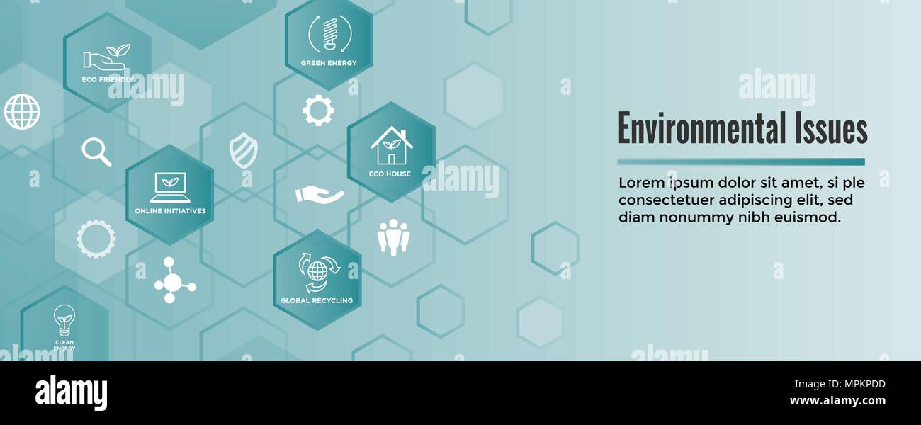 Environmental issues header web banner w recycling, etc icon set Stock ...