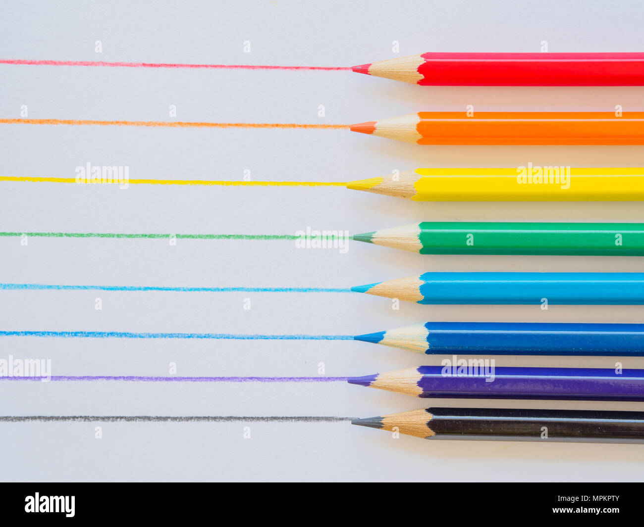 Color pencils on white paper. Education material back to school, for ...