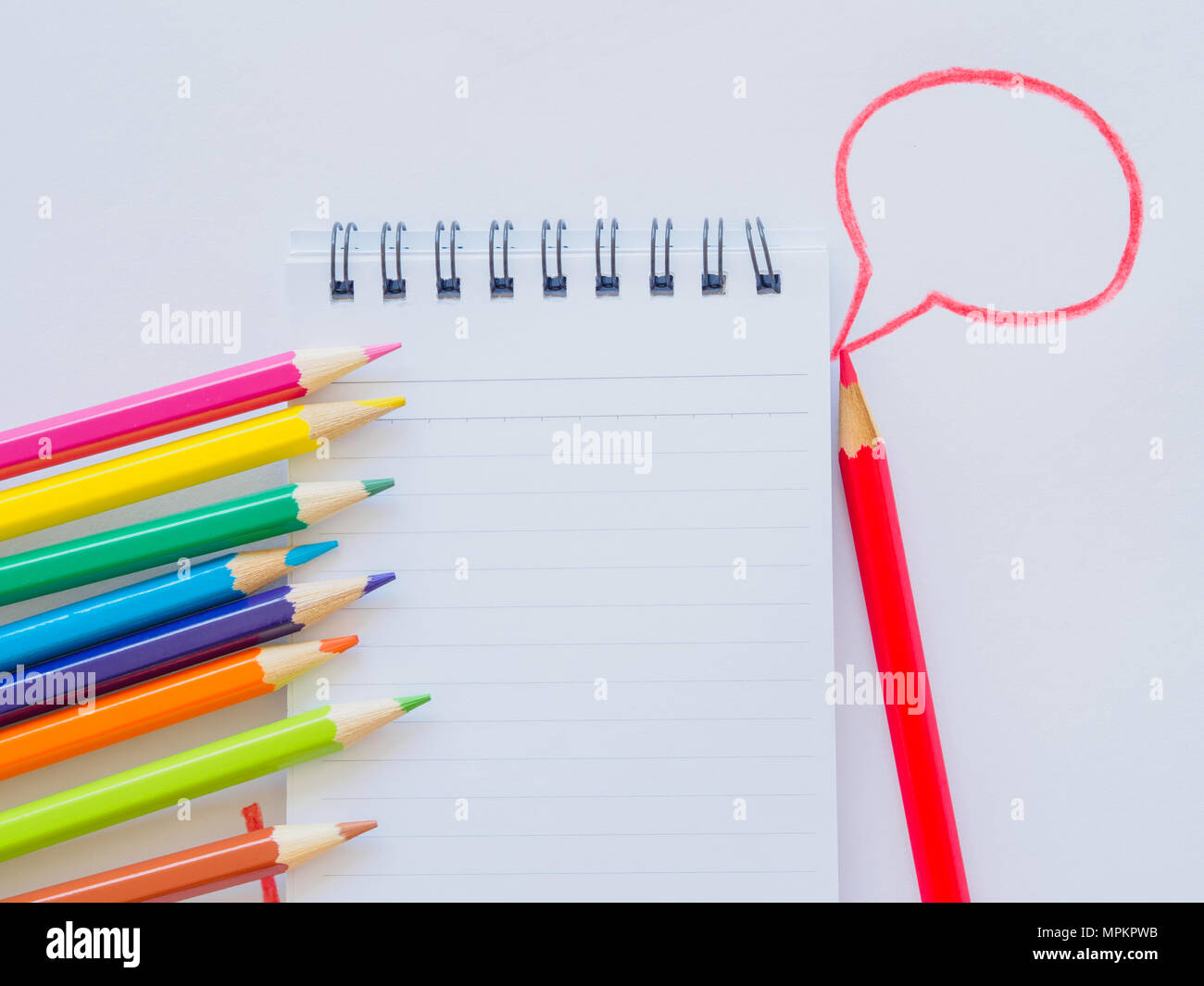 Color pencils on white paper. Education material back to school, for ...