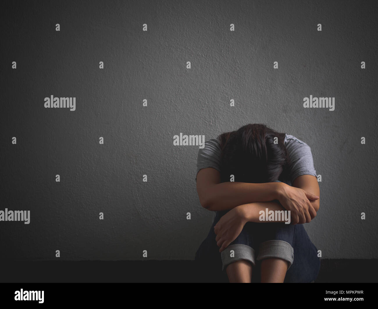 Sad Woman Hug Her Knee And Cry Sad Woman Sitting Alone In A Empty Room