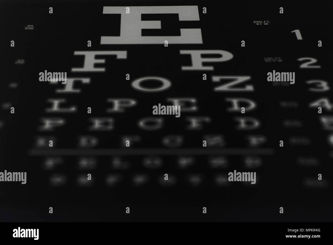 Eyesight test chart on a black background Stock Photo - Alamy