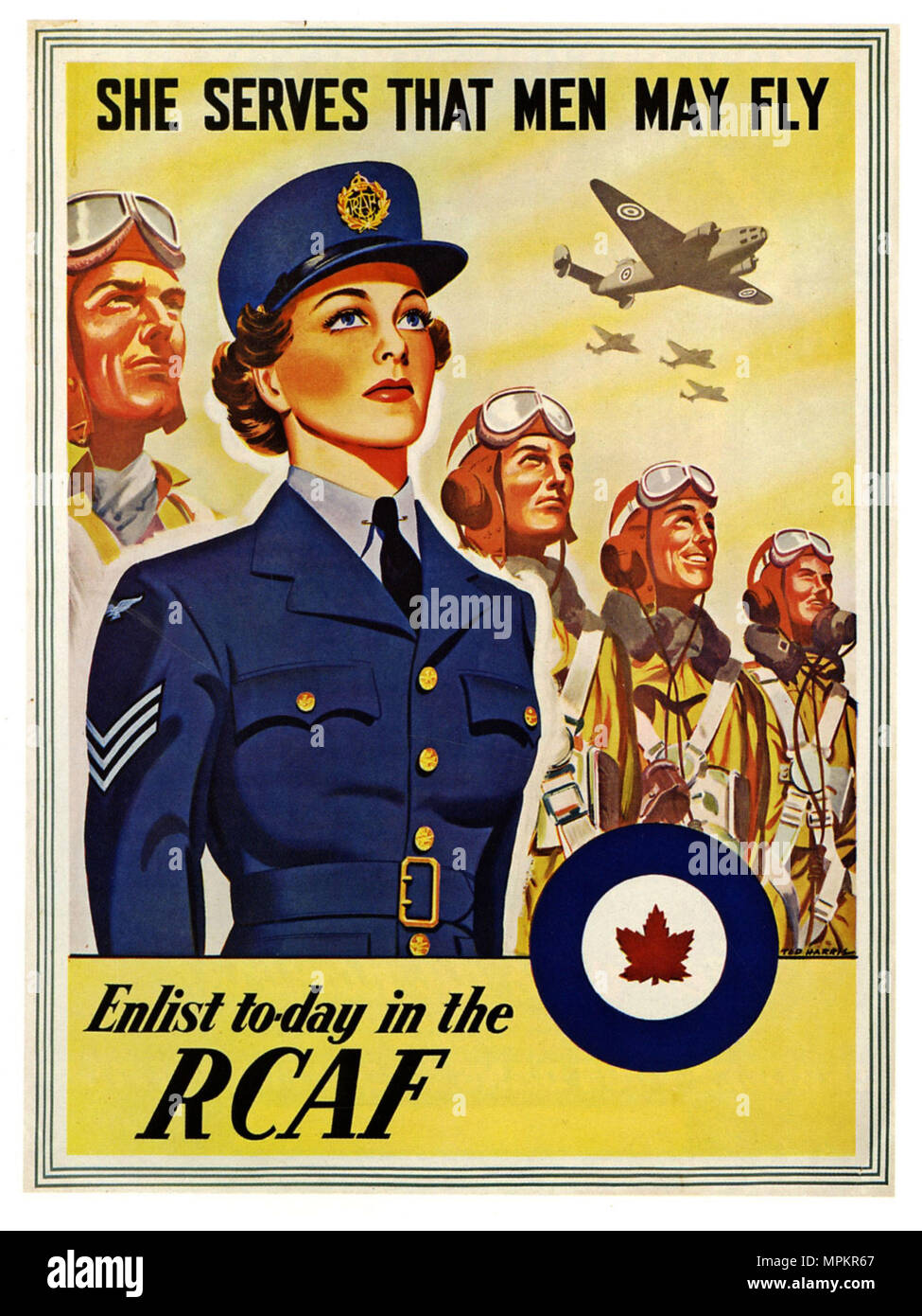 Canadian WWII Vintage Propaganda Poster - She Flies a Desk So That He ...