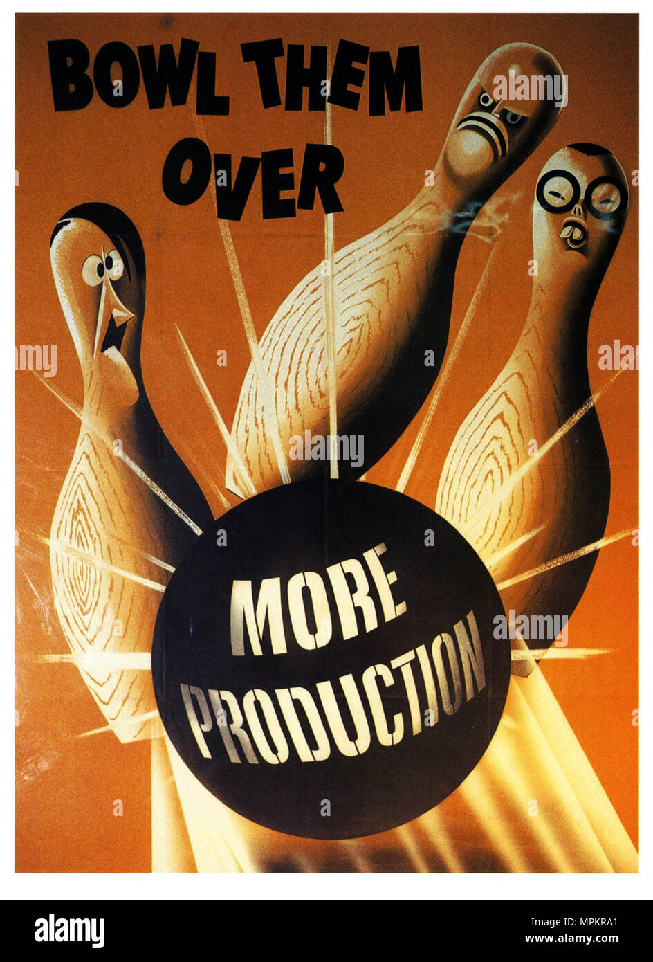 U.S WWII Vintage Propaganda Poster - The Axis of Bowling Pins Stock ...