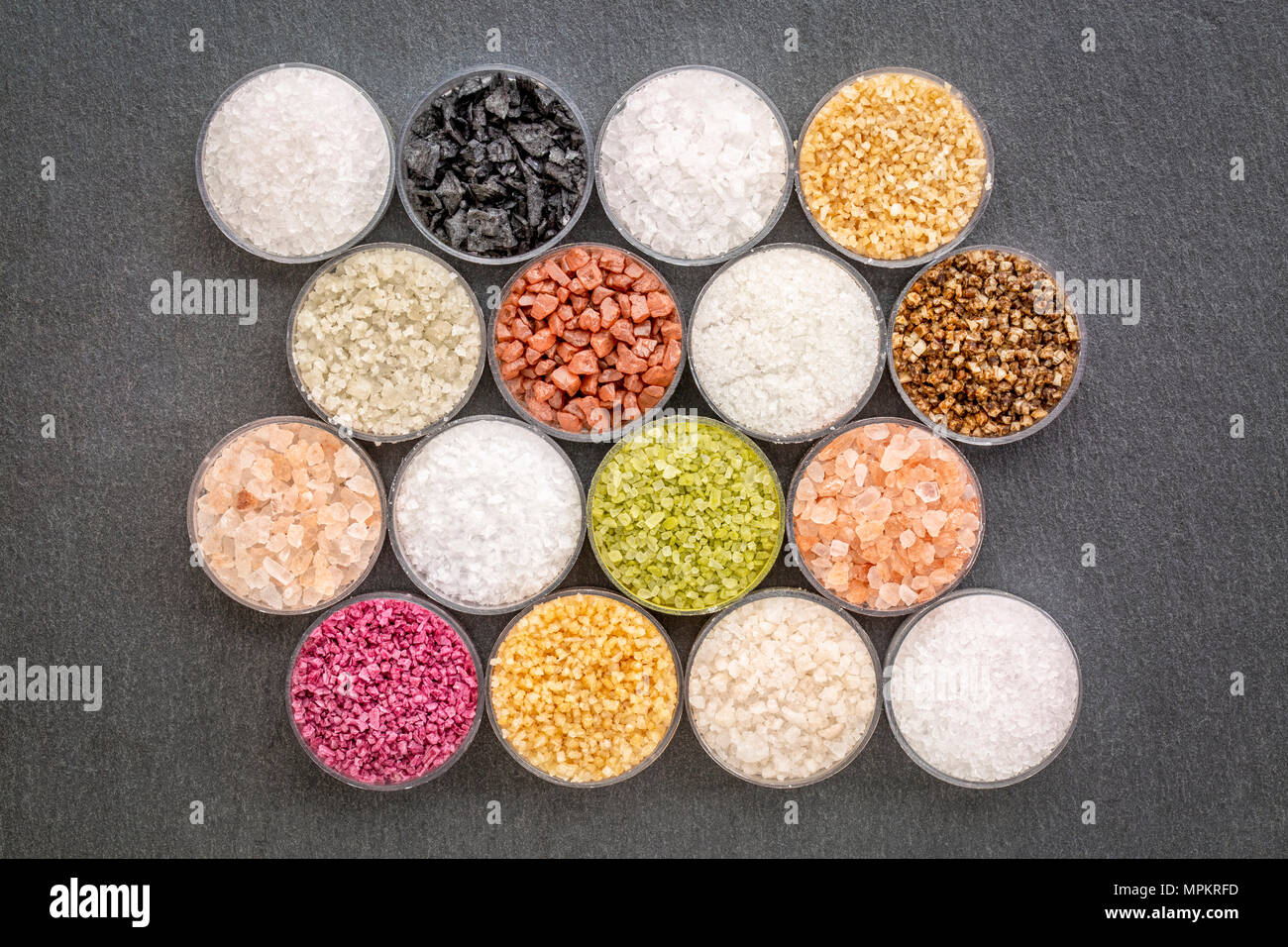 colection of colorful sea salts from different parts of the world, top ...