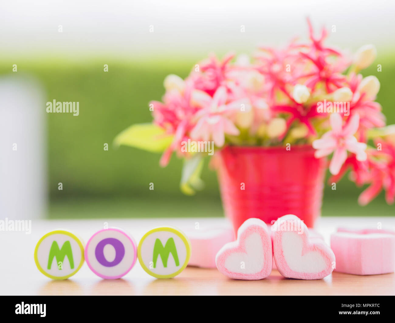 mother's day concept. MOM alphabet with marshmallow in the shape of ...