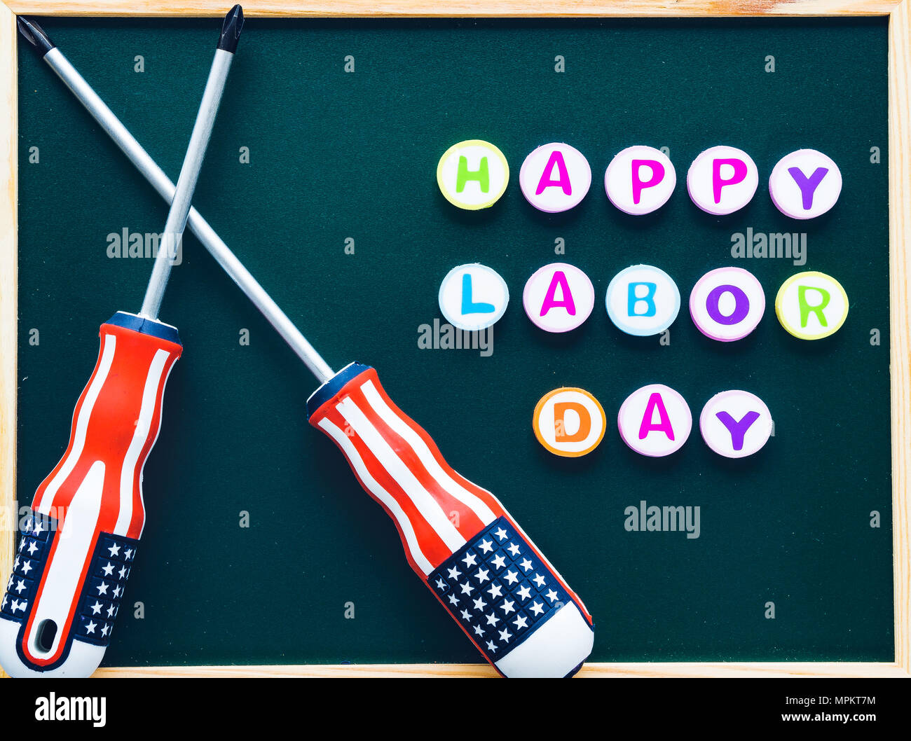Labor day background concept - many handy tools with labor day text on ...