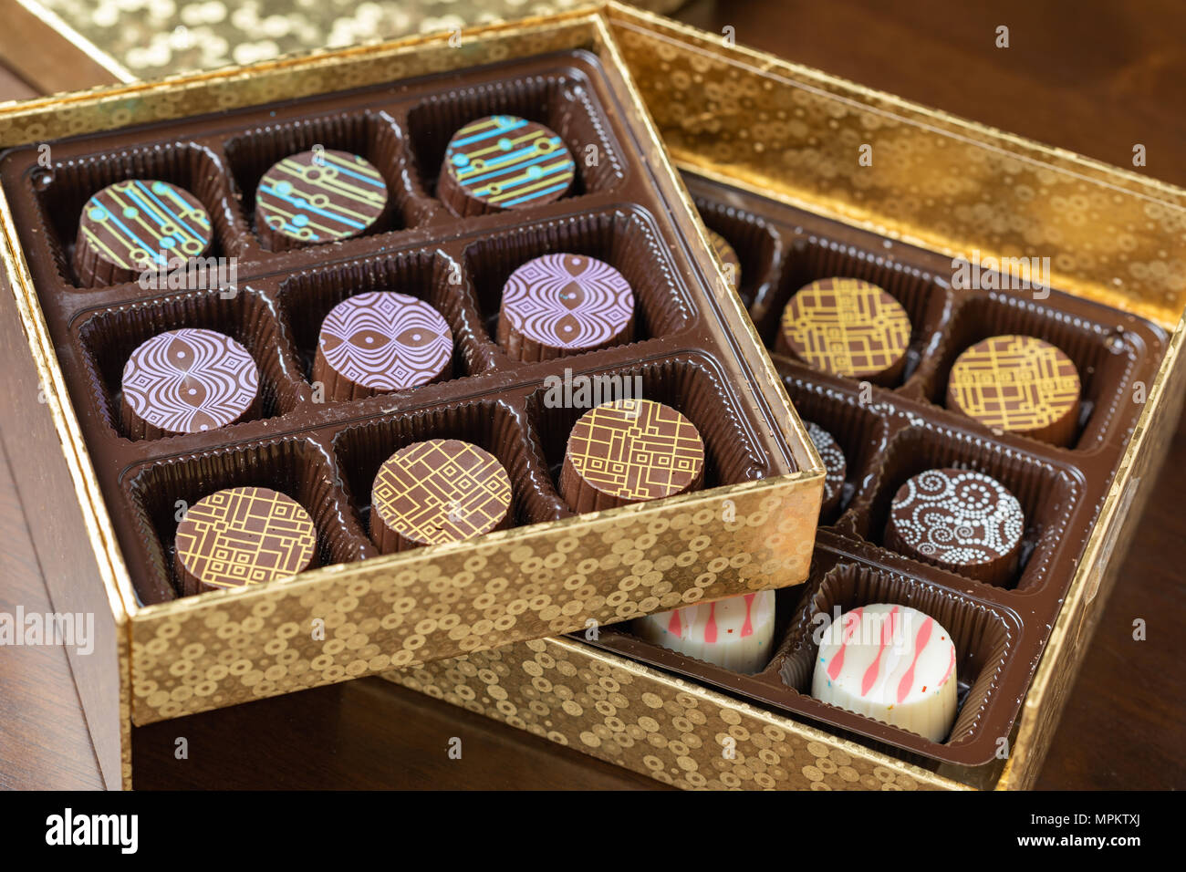 Decorative Box of Artisan Fine Chocolate Candy Stock Photo - Alamy