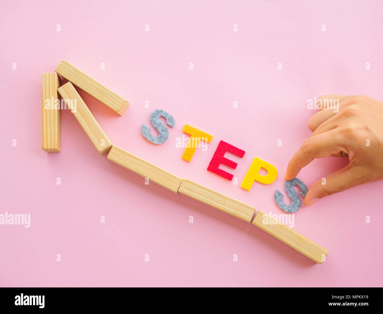 Concept of building success foundation. Women hand put wooden blocks in ...