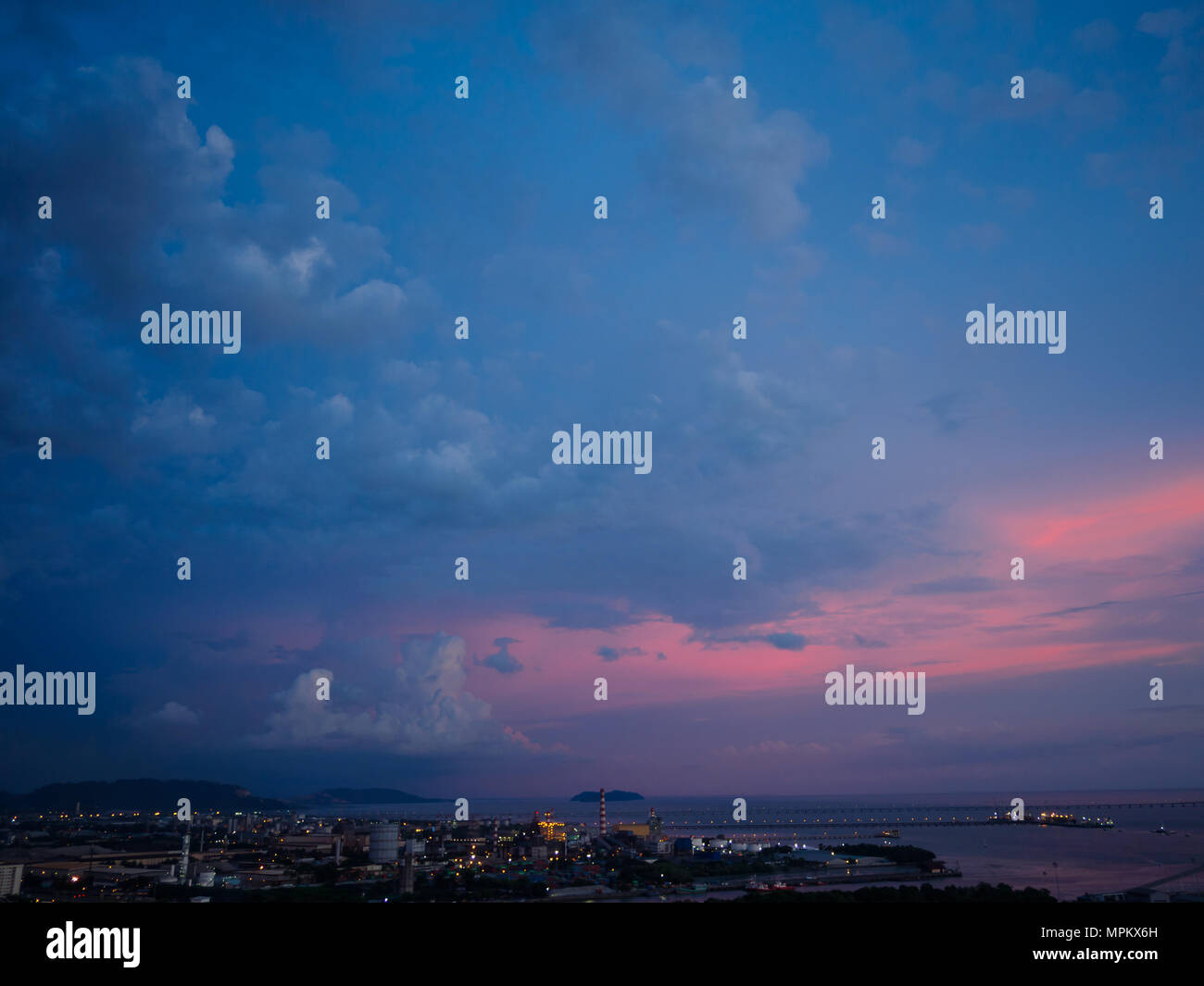 dark blue sky sunset over Penang island Stock Photo - Alamy
